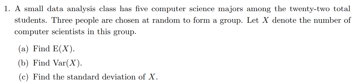 Solved 1. A small data analysis class has five computer | Chegg.com