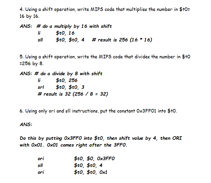 Solved 4. Using a shift operation, write MIPS code that | Chegg.com