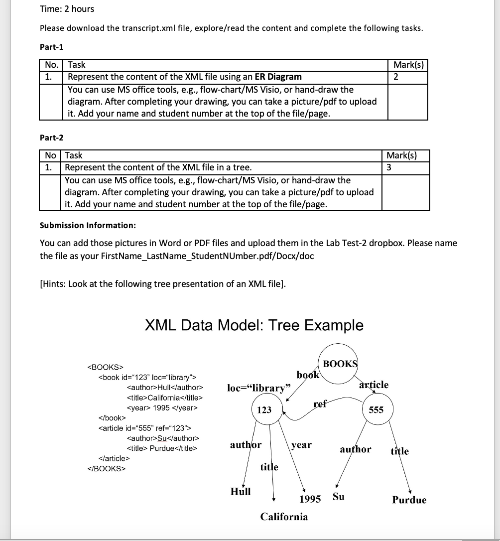 Time: 2 hours Please download the transcript.xml | Chegg.com