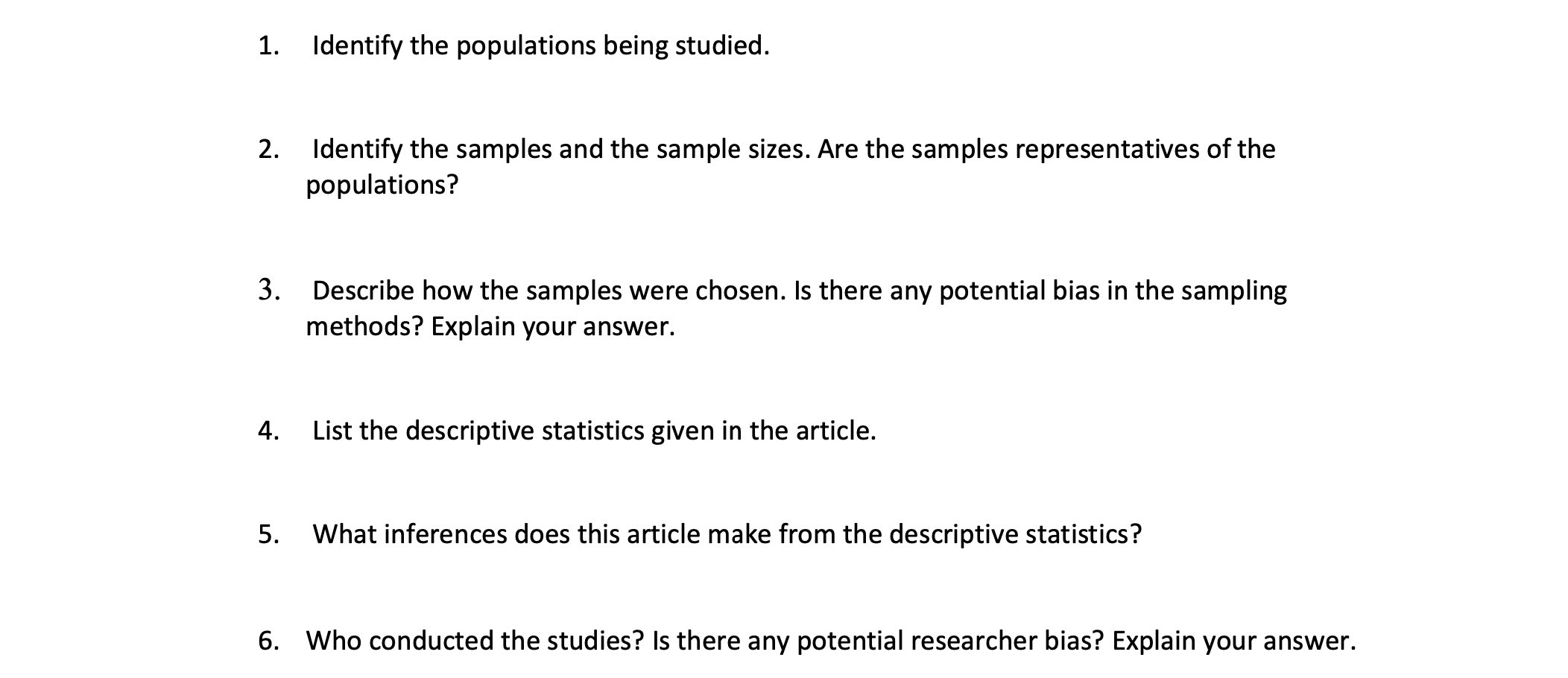 1. Identify the populations being studied. 2. | Chegg.com