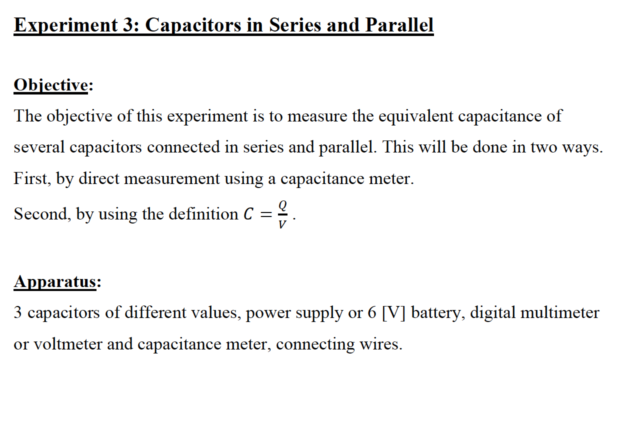 Solved Experiment 3: Capacitors in Series and Parallel | Chegg.com