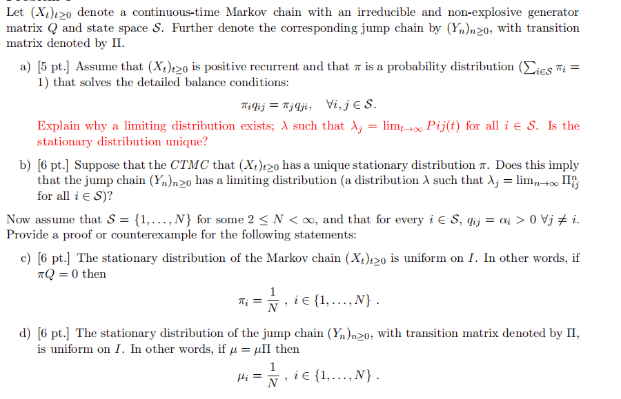 Let (Xt)t>o denote a continuous-time Markov chain | Chegg.com