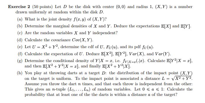 Solved Exercise 2 (50 points) Let D be the disk with center | Chegg.com