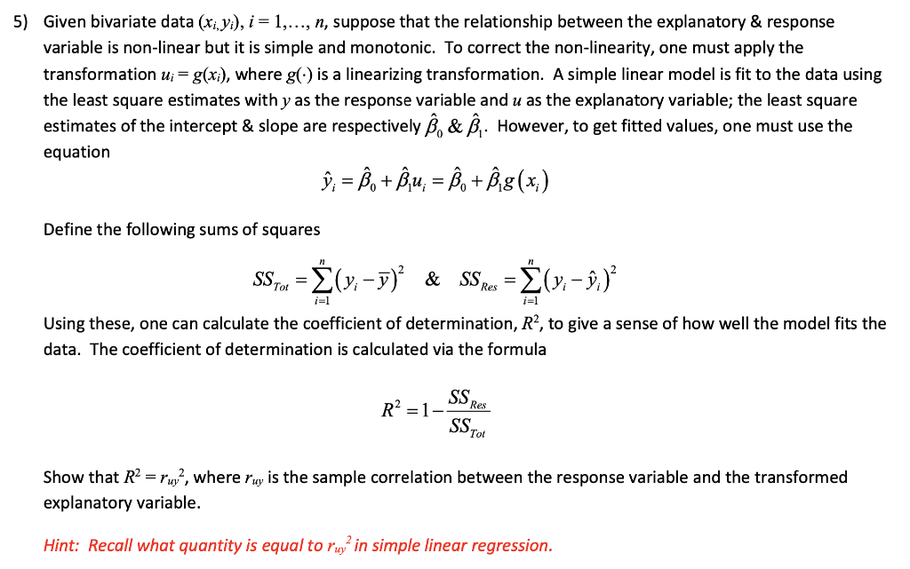 Solved Given bivariate data (xi,yi),i=1,…,n, suppose that | Chegg.com