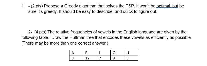 Solved 1 - (2 pts) Propose a Greedy algorithm that solves | Chegg.com