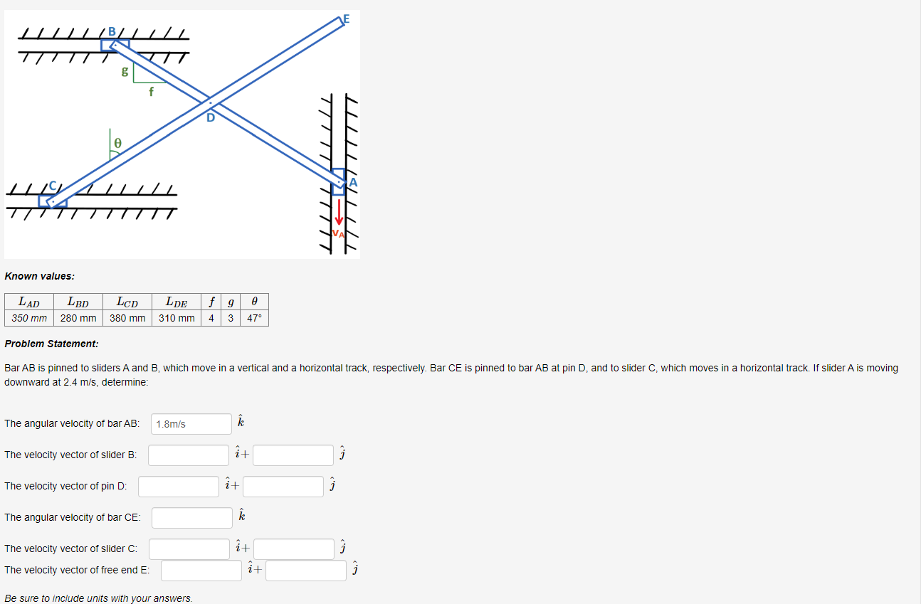 Solved Known values: Problem Statement: downward at 2.4 m/s, | Chegg.com