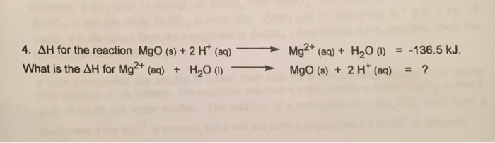 Solved Delta H for the reaction MgO (s) + 2 H^+ (aq) | Chegg.com ...