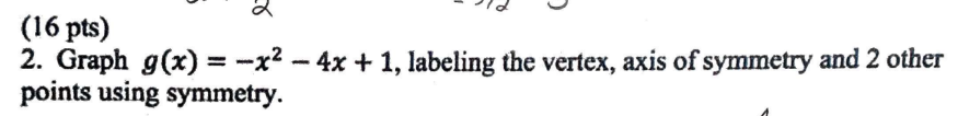 Solved 2. Graph g(x)=−x2−4x+1, labeling the vertex, axis of | Chegg.com