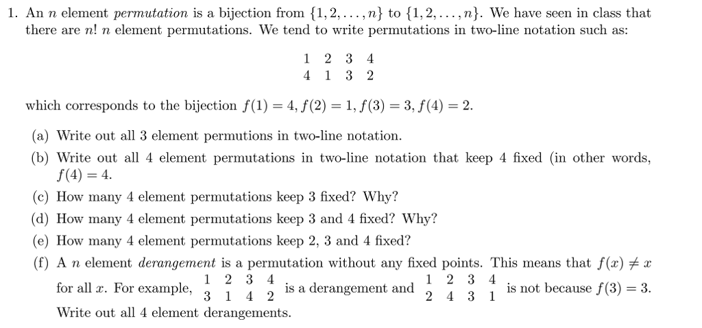 Solved 1. An n element permutation is a bijection from (1,2, | Chegg.com