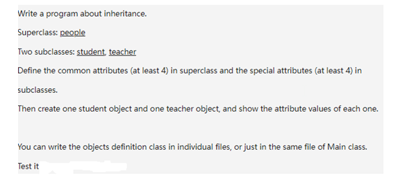Solved Write a program about inheritance. Superclass: people | Chegg.com