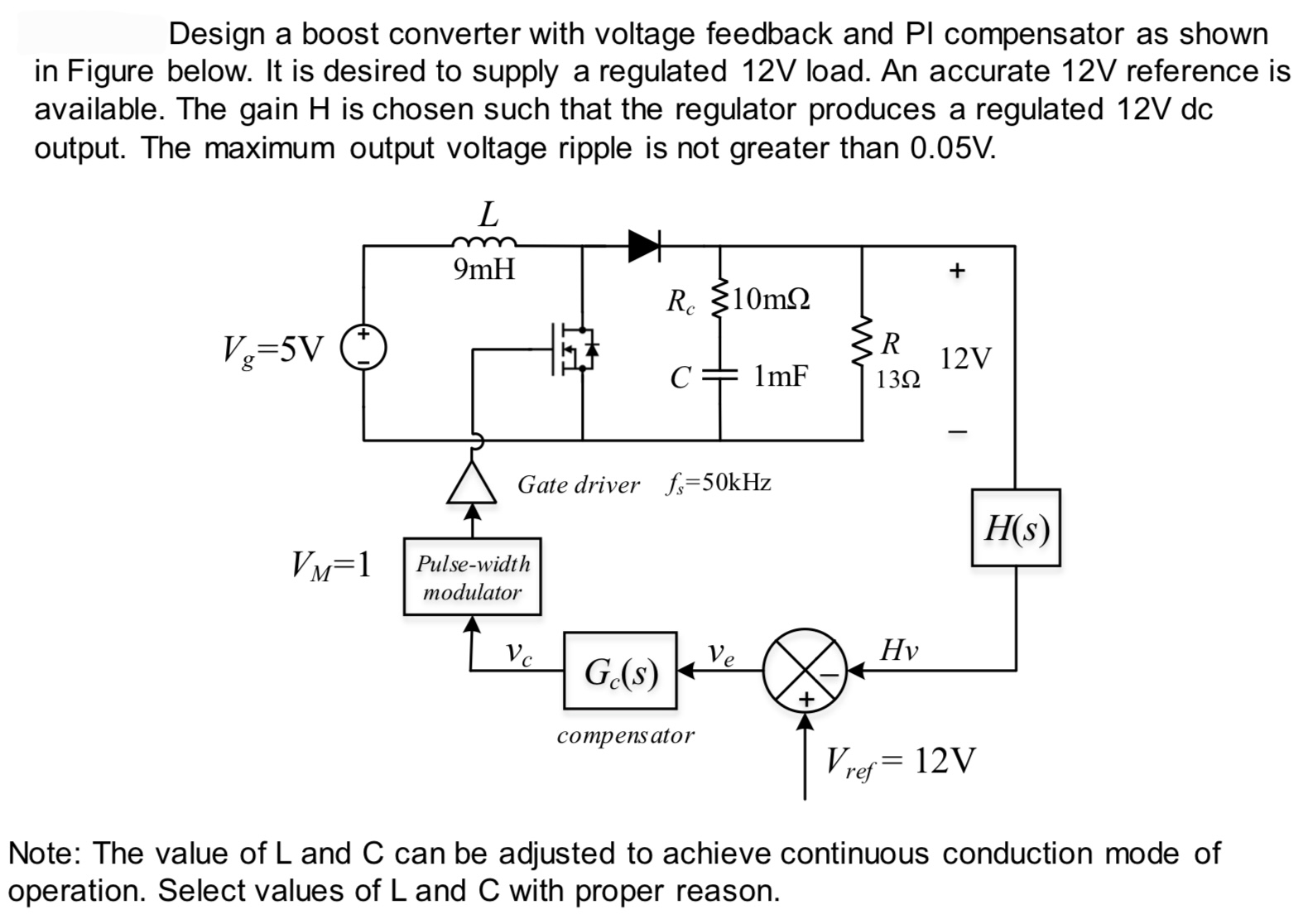 Solved Design a boost converter with voltage feedback and PI | Chegg.com