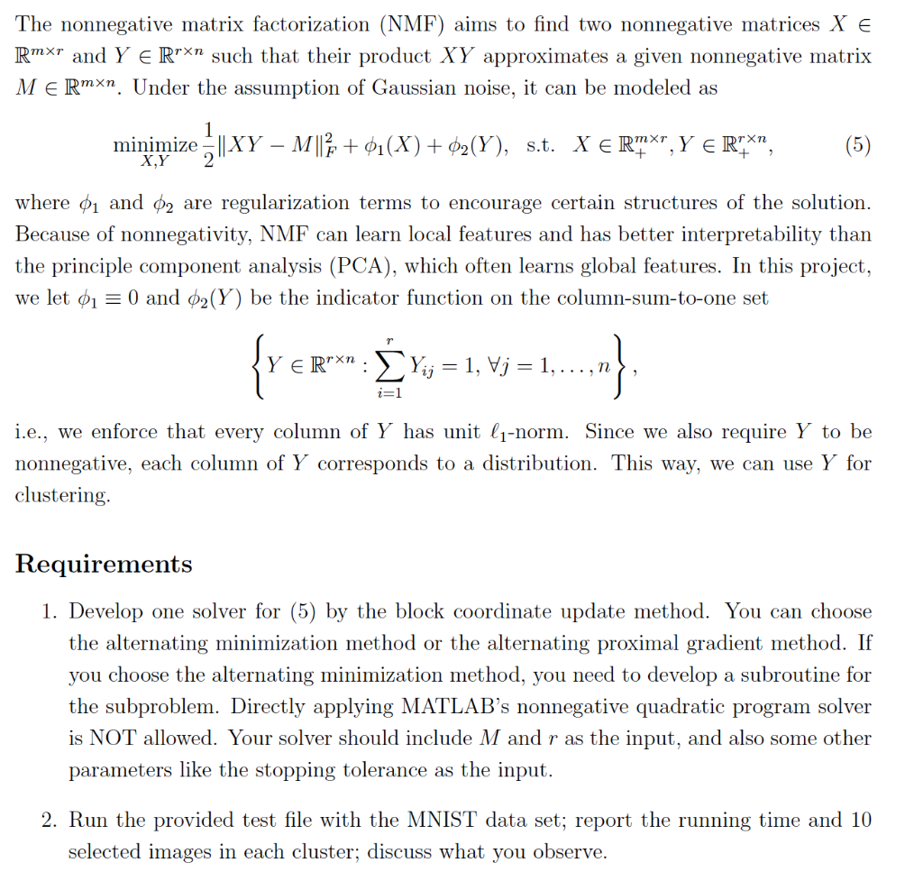 Solved The nonnegative matrix factorization (NMF) aims to | Chegg.com