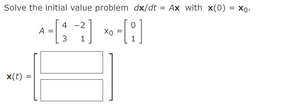 Solved Solve the initial value problem dx/dt=Ax with | Chegg.com