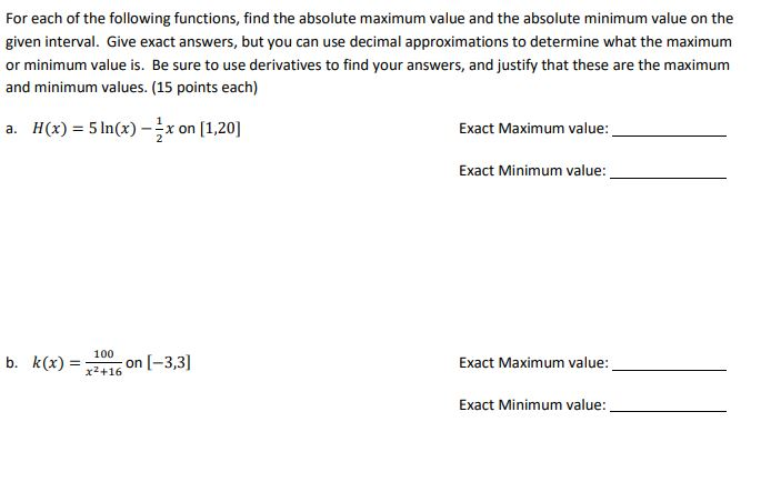 Solved For each of the following functions, find the | Chegg.com