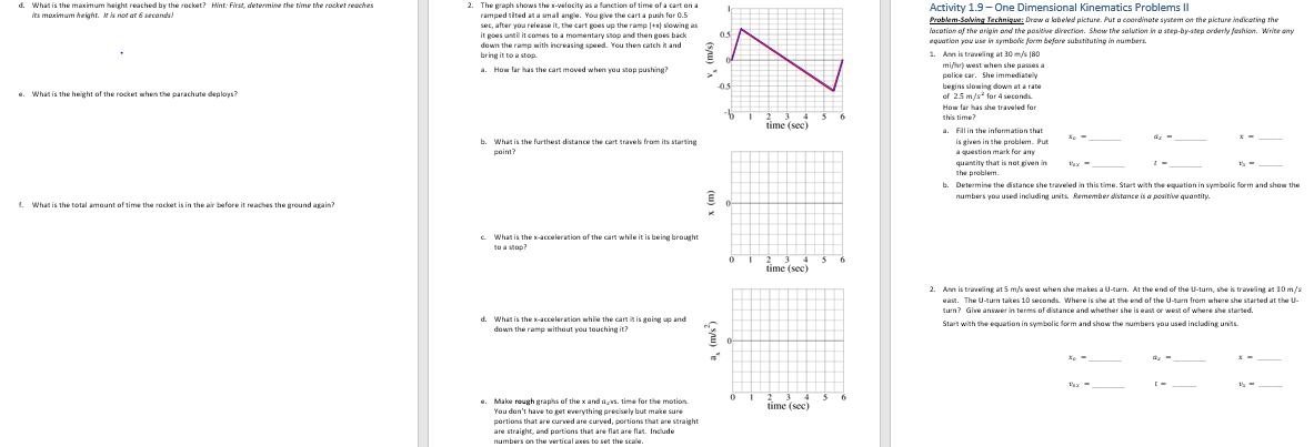 Solved Activity 1.8-One Dimensional Kinematics Problems । 1. | Chegg.com
