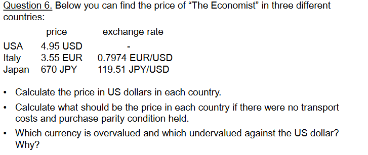 Solved Question 6. Below you can find the price of "The | Chegg.com