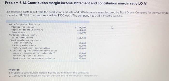 Solved Problem 5-1A Contribution margin income statement and | Chegg.com