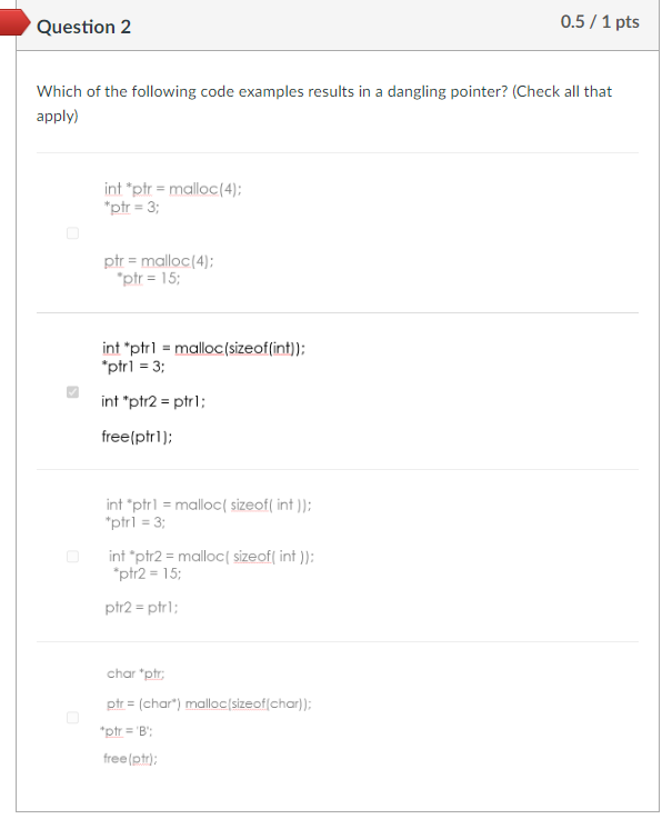 Solved Question 2 Which of the following code examples | Chegg.com