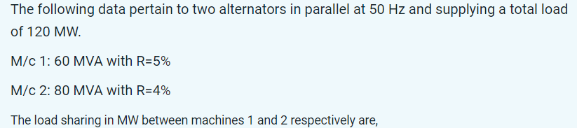 Solved The following data pertain to two alternators in | Chegg.com