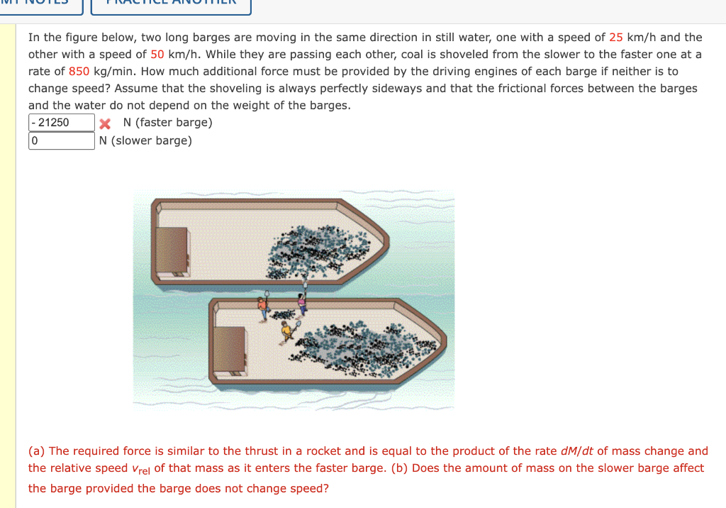 Solved In the figure below, two long barges are moving in | Chegg.com
