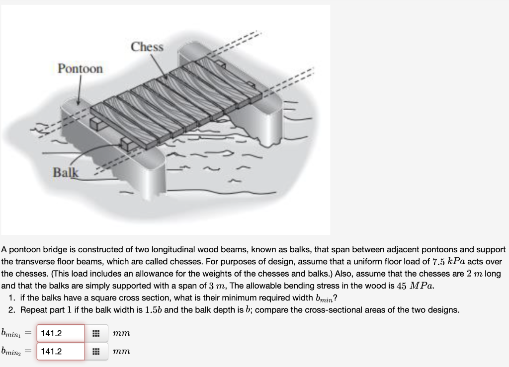 Solved A pontoon bridge is constructed of two longitudinal | Chegg.com