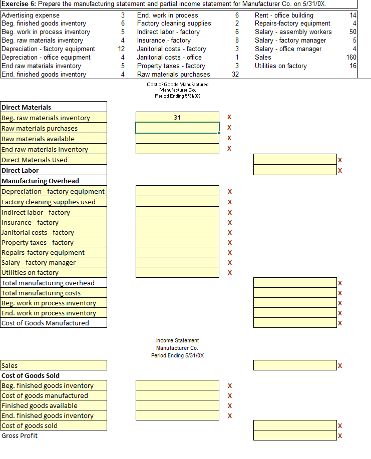 Solved Exercise 6: Prepare the manufacturing statement and | Chegg.com