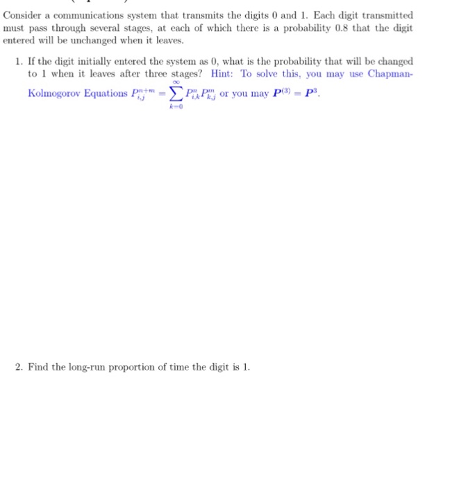 Solved Consider a communications system that transmits the | Chegg.com