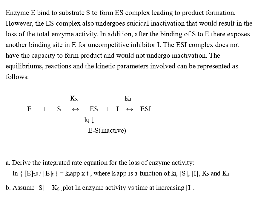 Solved Enzyme E bind to substrate S to form ES complex | Chegg.com