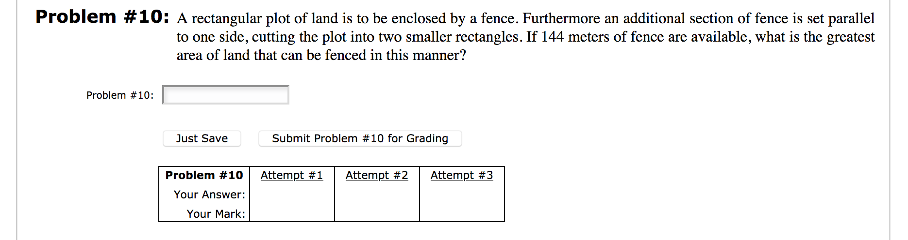 Solved Problem #10: A rectangular plot of land is to be | Chegg.com