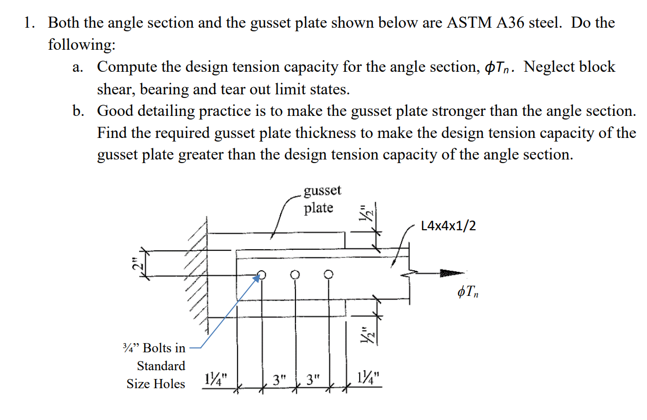 Solved 1. Both the angle section and the gusset plate shown | Chegg.com