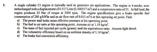Solved A single cylinder CI engine is typically used in | Chegg.com