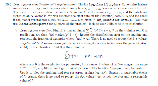 Solved 15.2 Least squares classification with | Chegg.com
