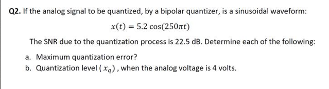 Q2. ﻿If the analog signal to be quantized, by a | Chegg.com