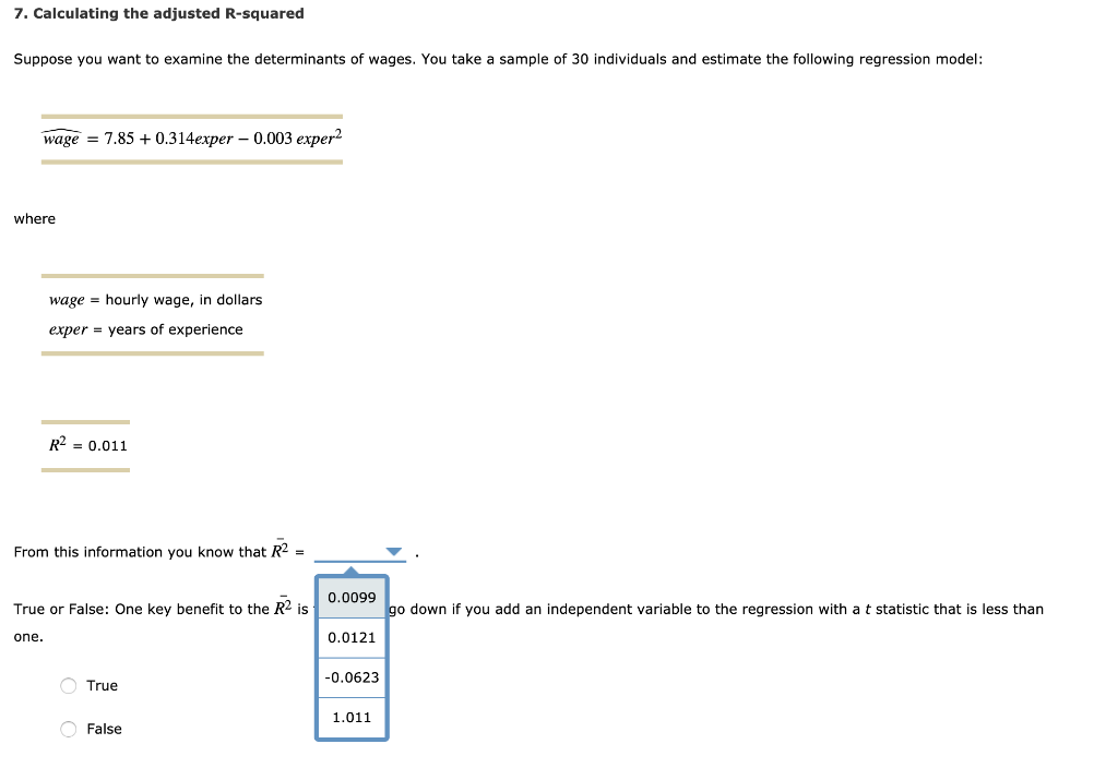 Solved 7. Calculating the adjusted R-squared Suppose you | Chegg.com