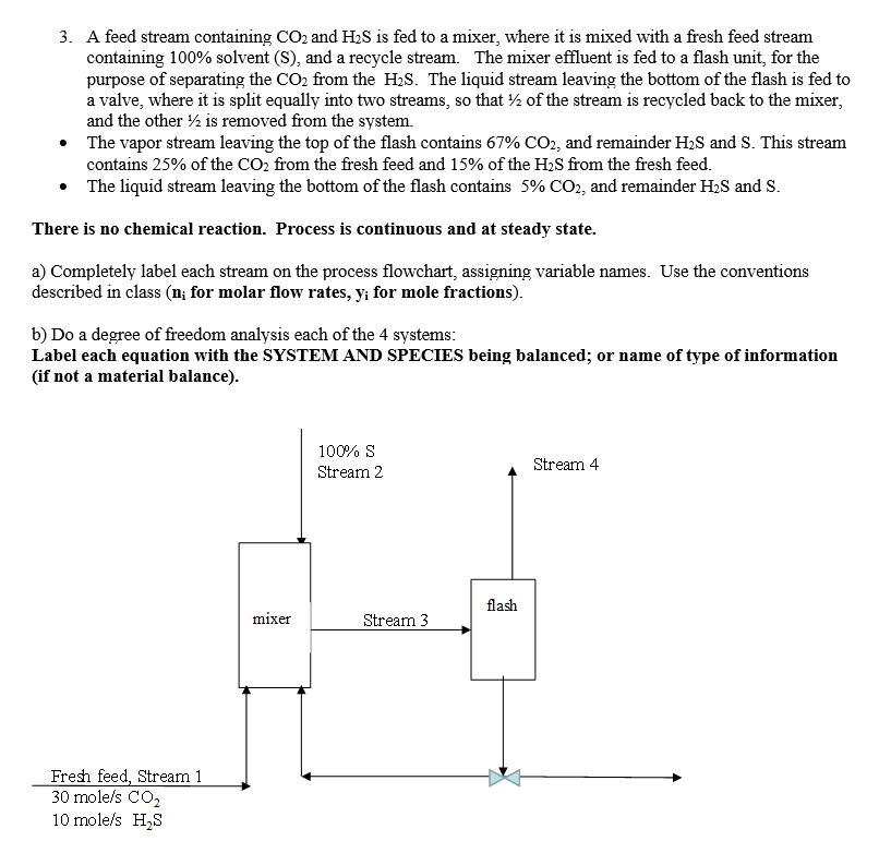 Solved 3. A feed stream containing CO2 and H2 S is fed to a | Chegg.com