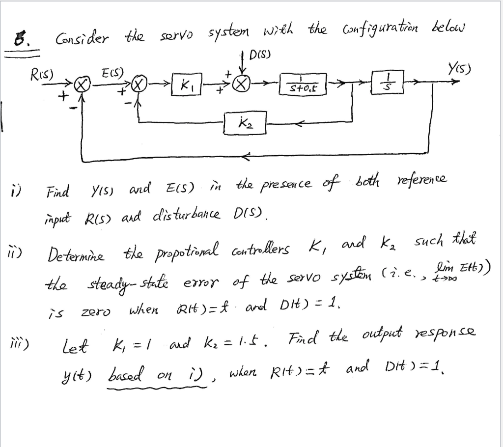 Solved 8. Consider the servo system with the configuration | Chegg.com