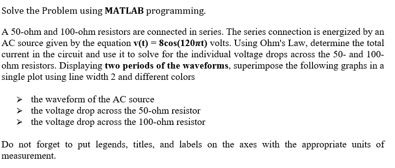 Solved Solve the Problem using MATLAB programming. A 50-ohm | Chegg.com