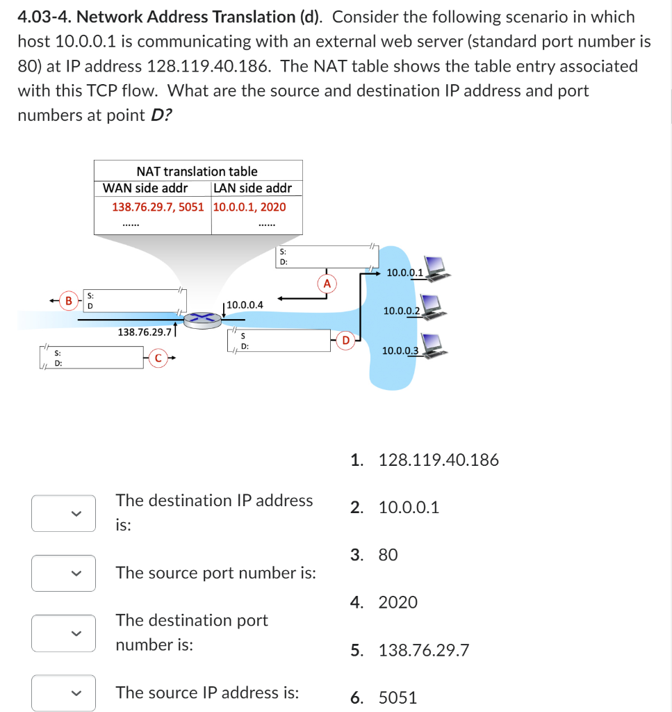 4.03-3. Network Address Translation (c). Consider the | Chegg.com