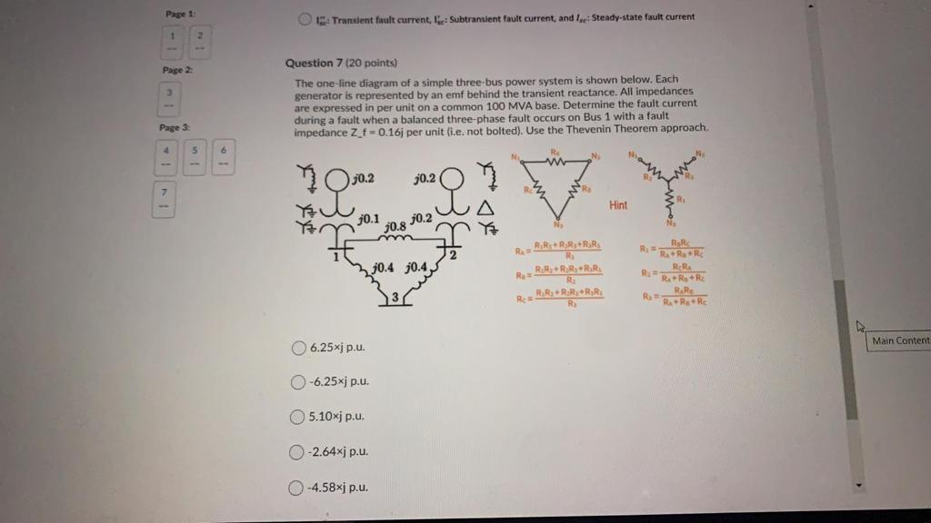 Page 1 O Transient fault current, l: Subtransient | Chegg.com