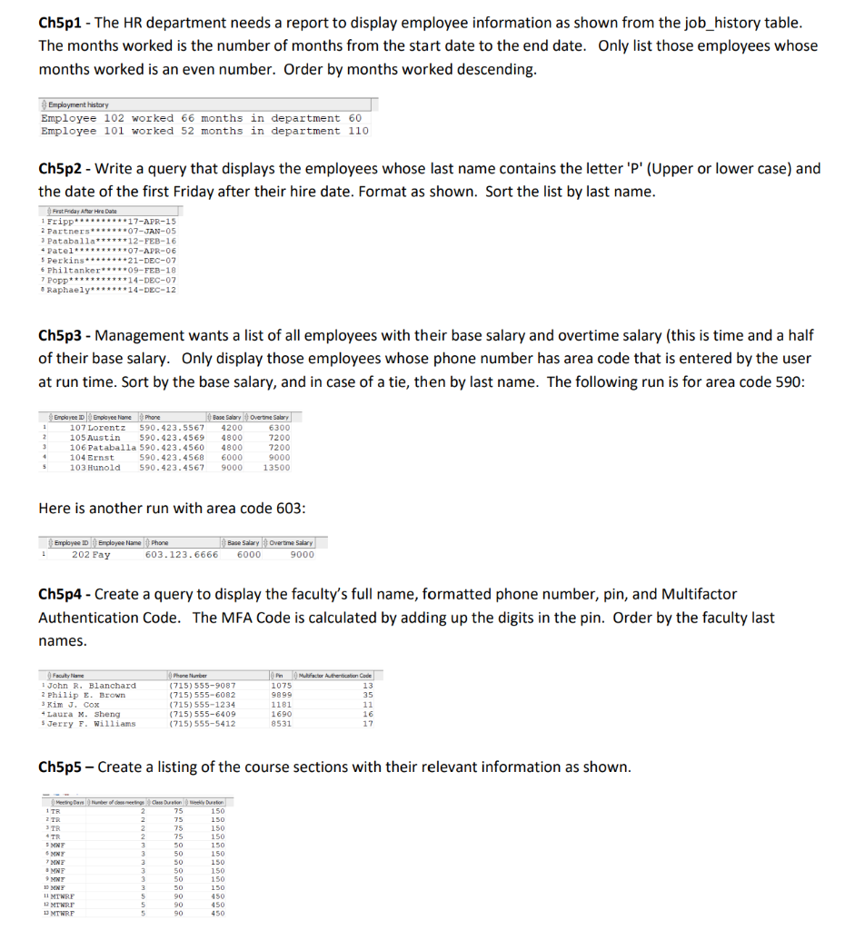 Solved Ch5p1 - The HR department needs a report to display | Chegg.com