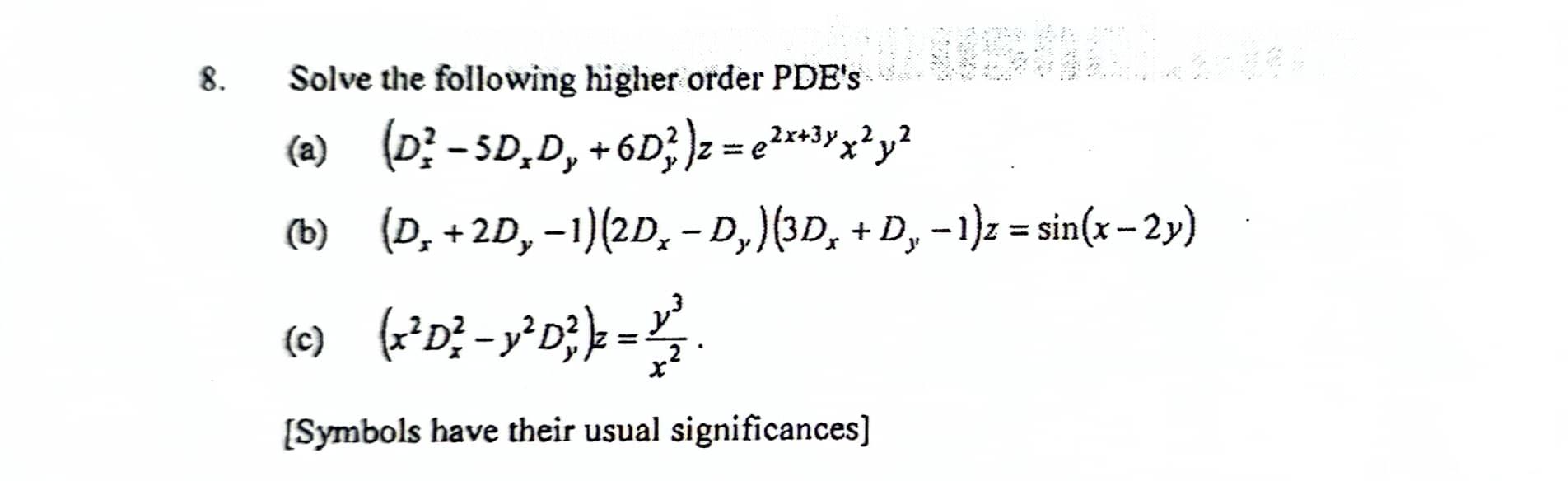 Solved Solve the following higher order PDE's (a) | Chegg.com