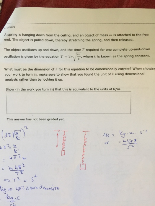 Solved i points A spring is hanging down from the ceiling, | Chegg.com