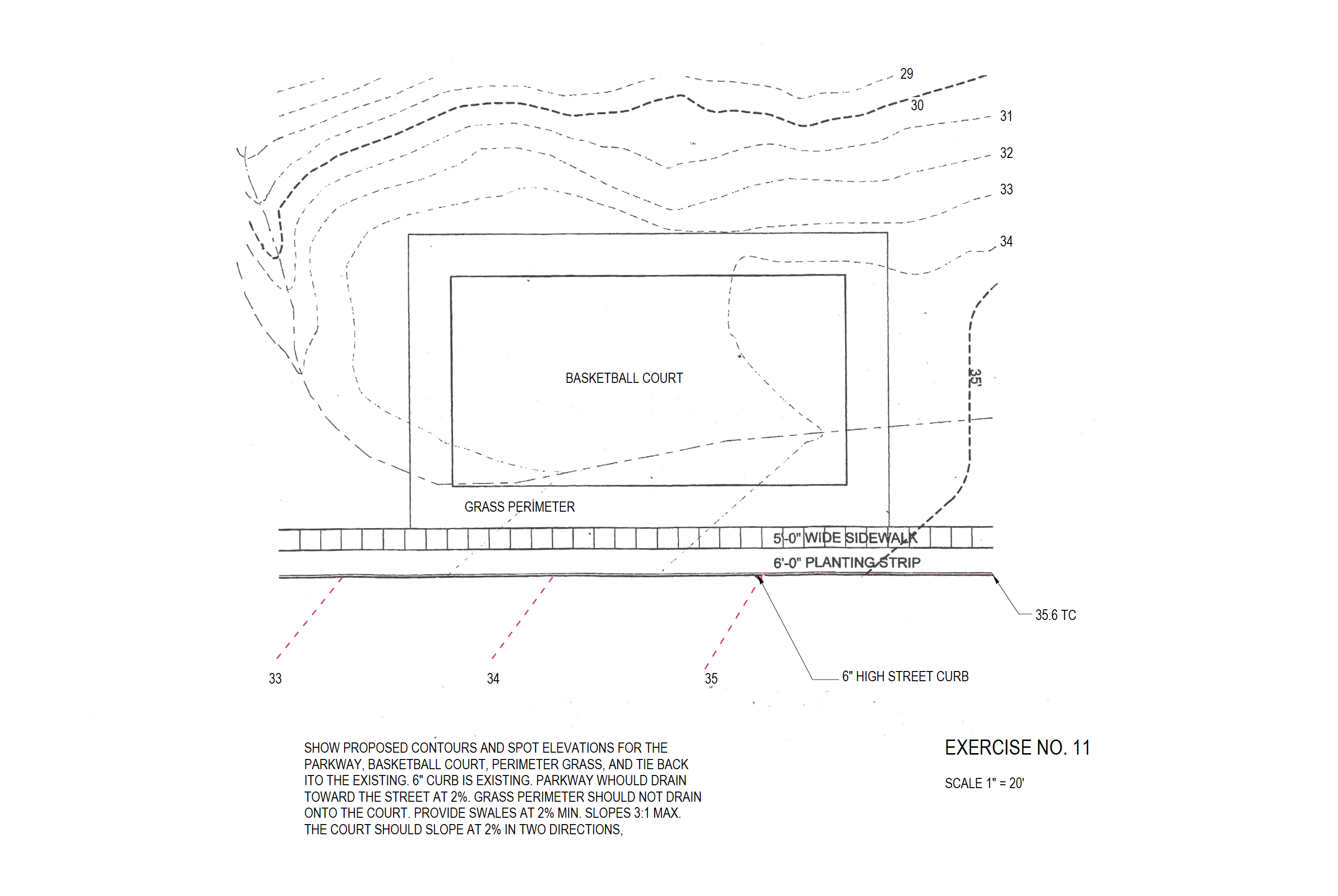 Solved SHOW PROPOSED CONTOURS AND SPOT ELEVATIONS FOR THE | Chegg.com
