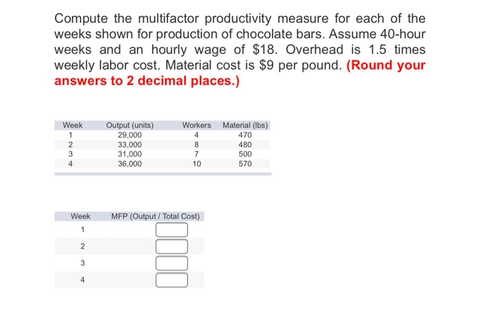 Solved Compute the multifactor productivity measure for each | Chegg.com