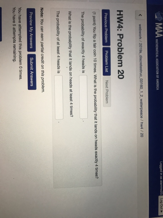Solved 03160 1.2 / hw4/ 19 / 201 HW4: Problem 19 (1 point) 5 | Chegg.com