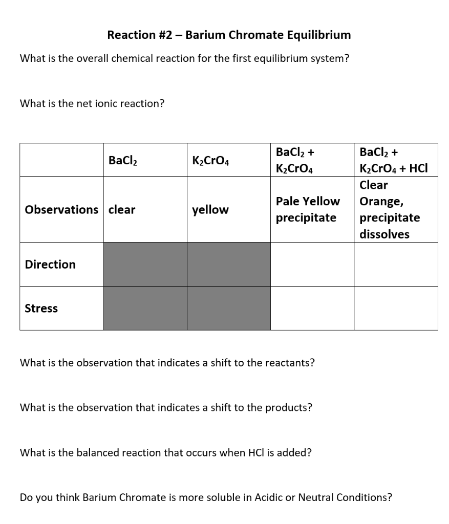 Solved Reaction #2 – Barium Chromate Equilibrium What is the | Chegg.com