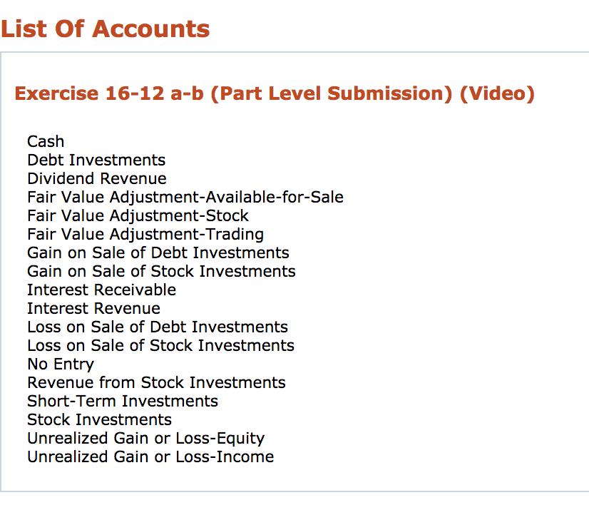 Solved Exercise 16-12 a-b (Part Level Submission) (Video) | Chegg.com