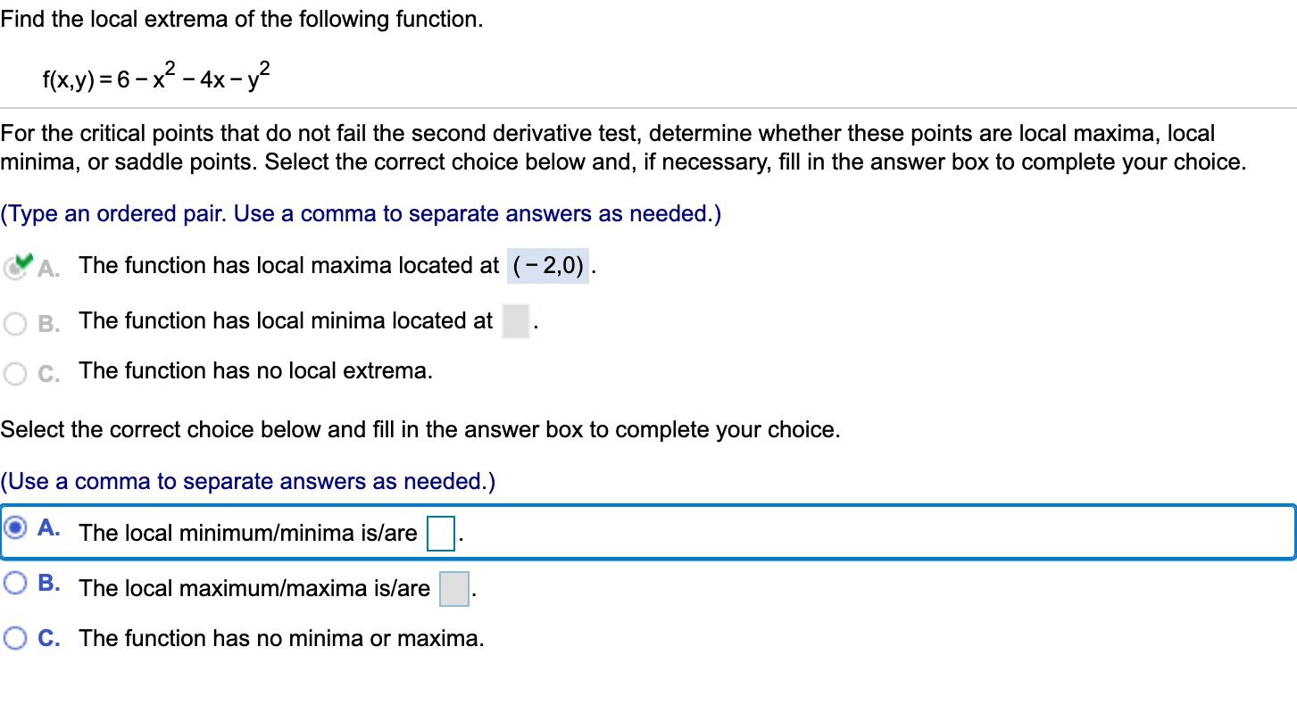Solved Find the local extrema of the following function. | Chegg.com