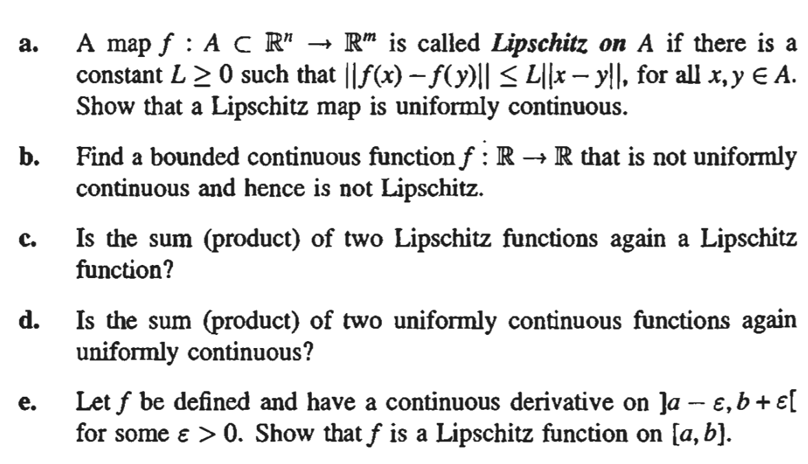 Solved a. A map f: A CR" → Rm is called Lipschitz on A if | Chegg.com