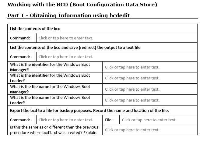 Solved Working with the BCD (Boot Configuration Data Store) | Chegg.com